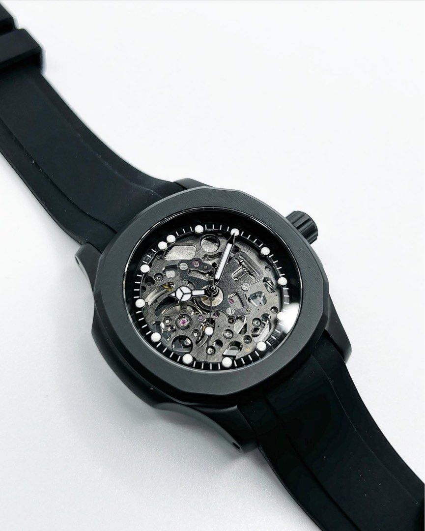 Custom Seiko Mod Matte Black Skeleton Nautilus, Men's Fashion, Watches ...