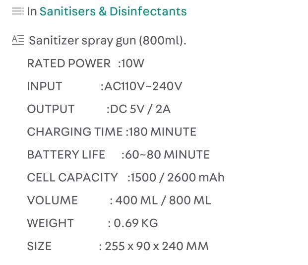 Disinfection sanitizer spray gun / Nano Blue light atomizer / USB ...