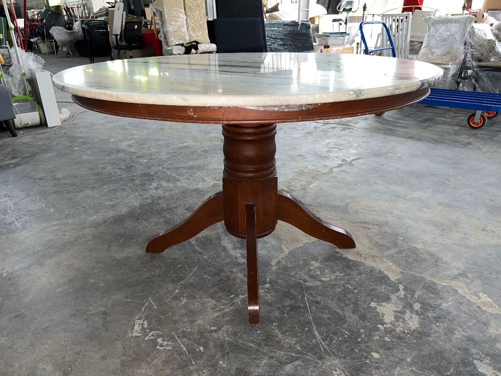 (F20041053) Round White Marble 6-Seater Dining Table / Meja Makan 6 ...