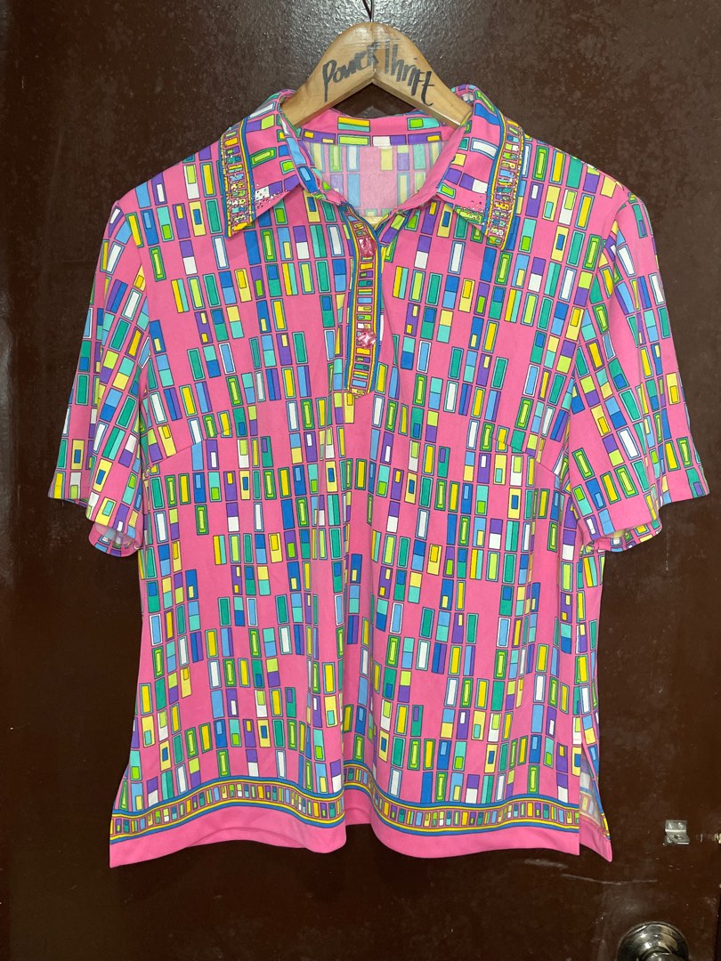 Funky Disco Pink Polo Shirt, Women's Fashion, Tops, Shirts on Carousell