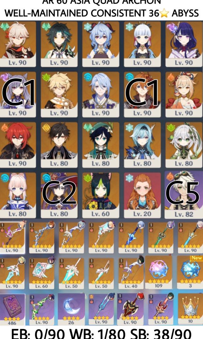 GENSHIN IMPACT AR60 ASIA C1 CHILDE, QUAD ARCHON, AYATO, YOIMIYA, EULA ...