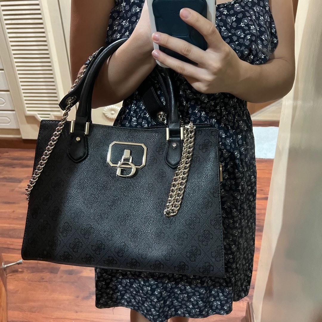 Guess Monogram Bag w/ Chain Details, Women's Fashion, Bags & Wallets ...