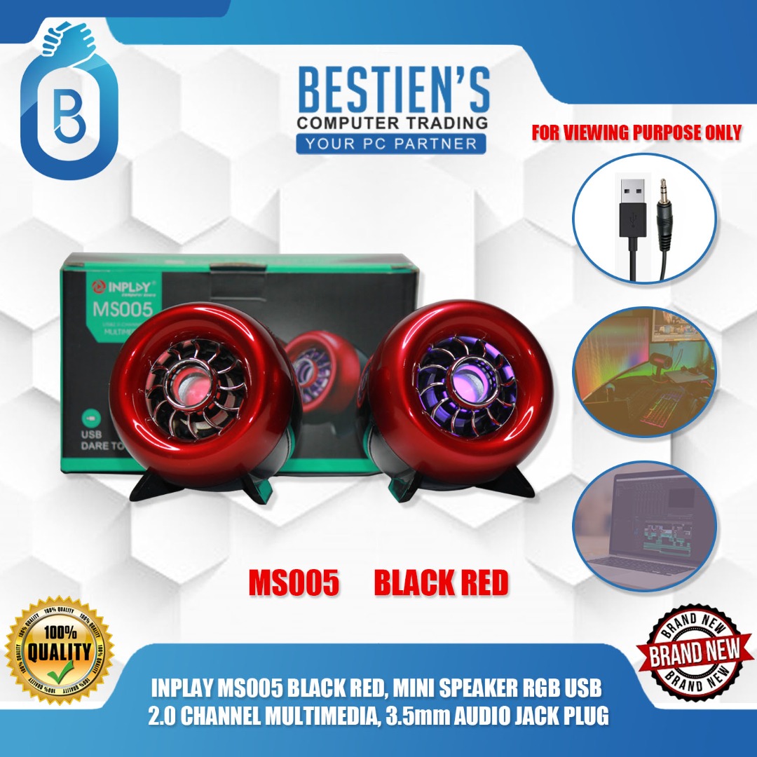 INPLAY MS005 BLACK RED, MINI SPEAKER RGB USB 2.0 CHANNEL MULTIMEDIA, 3.5mm AUDIO JACK PLUG ...