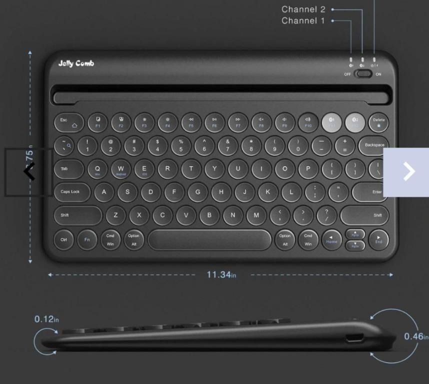 Jellycomb Ergonomic Bluetooth Rechargeable Keyboard Wireless B046 Multi Device Bluetooth