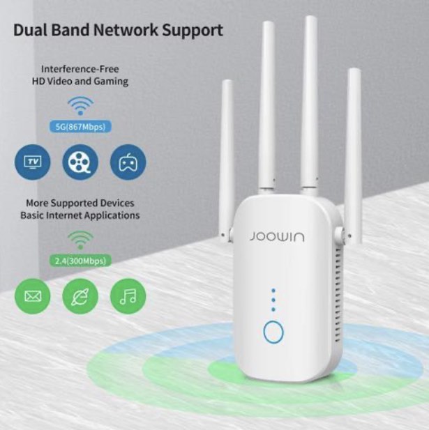 JOOWIN WiFi Range Extender 1200Mbps WiFi Extender 2.4Ghz & 5.8Ghz WiFi ...