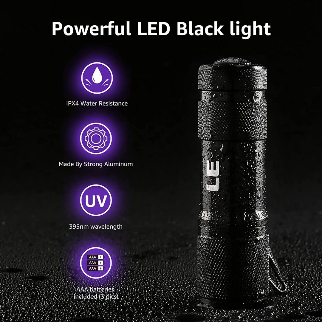 LE UV Torch, 9 LED 395nm Ultraviolet Flashlight, Blacklight Detector for Pet Urine, Stain, Bed ...