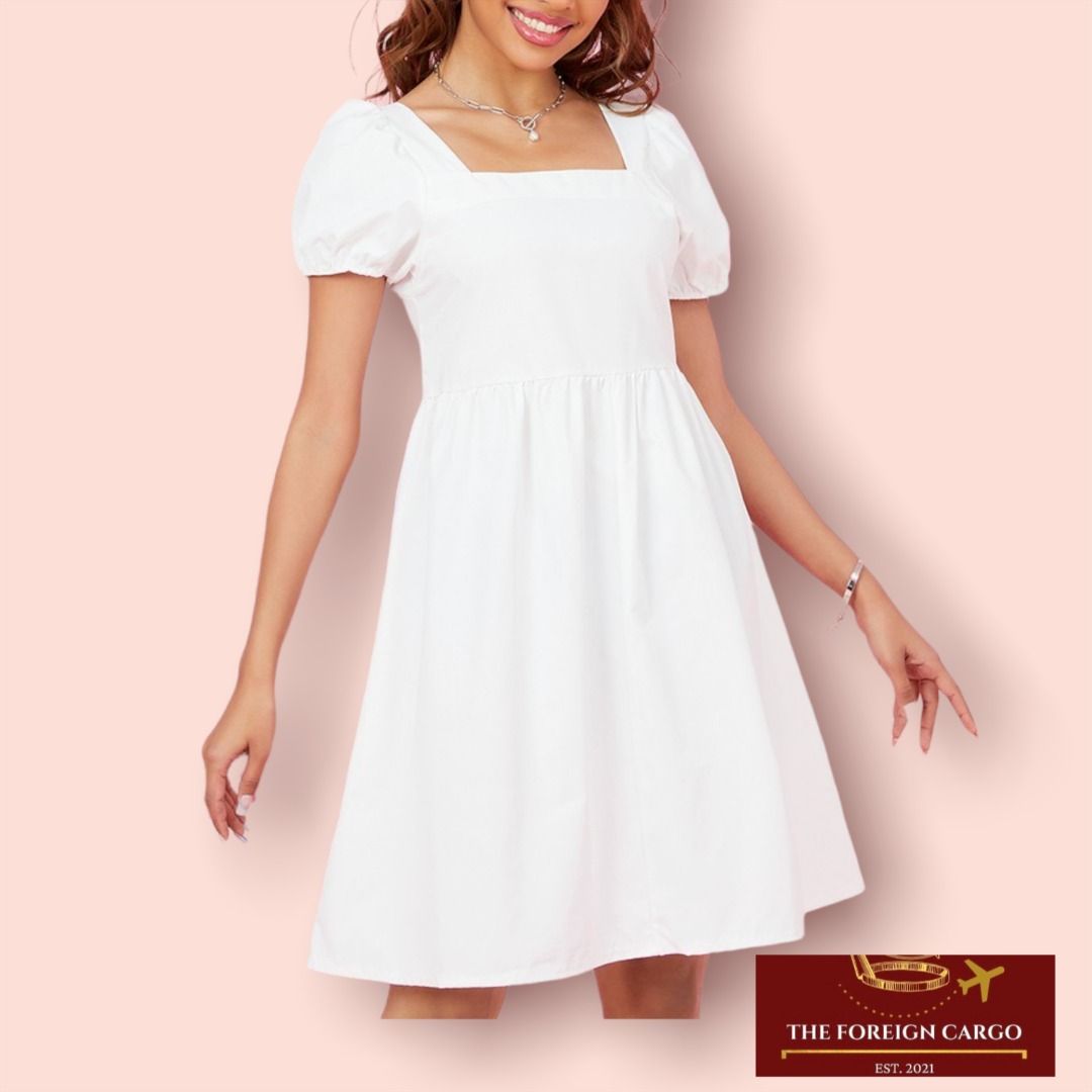 Lovito White Puff Dress, Women's Fashion, Dresses & Sets, Dresses on ...