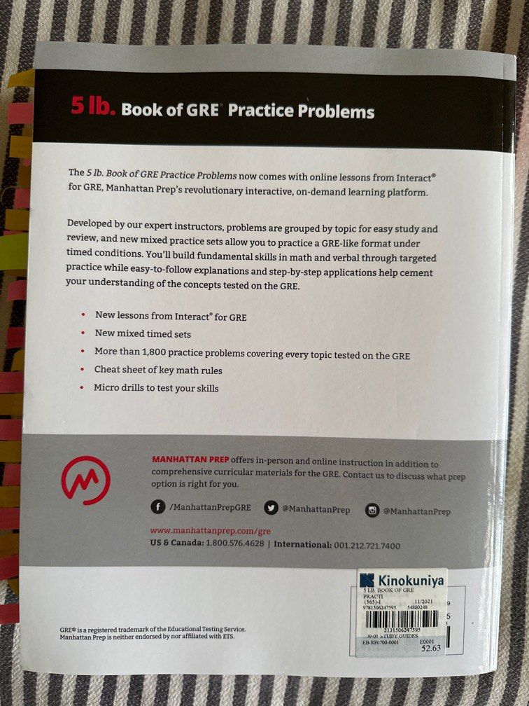 Manhattan Prep 5lb Book of GRE Practice Problems, Hobbies & Toys, Books ...