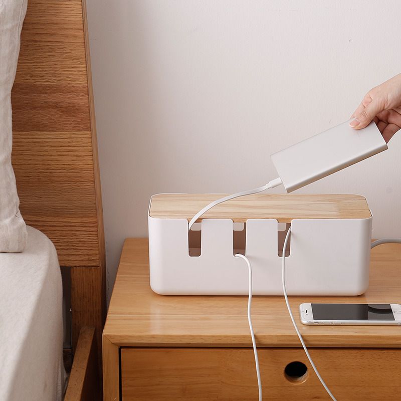 Minimalist Wooden Oak Cable Management Organizer Box Cover Socket Wire ...