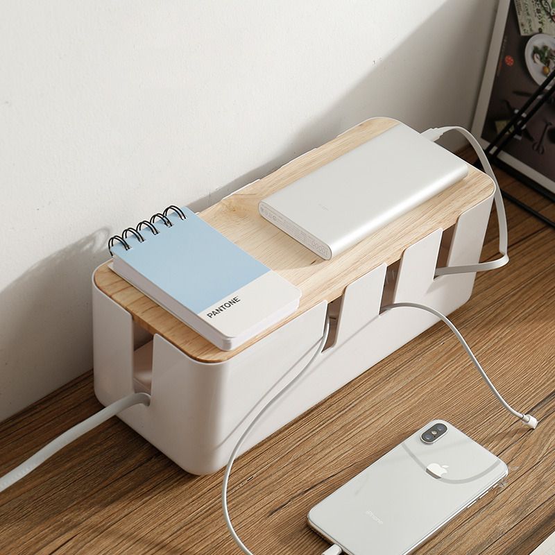 Minimalist Wooden Oak Cable Management Organizer Box Cover Socket Wire ...
