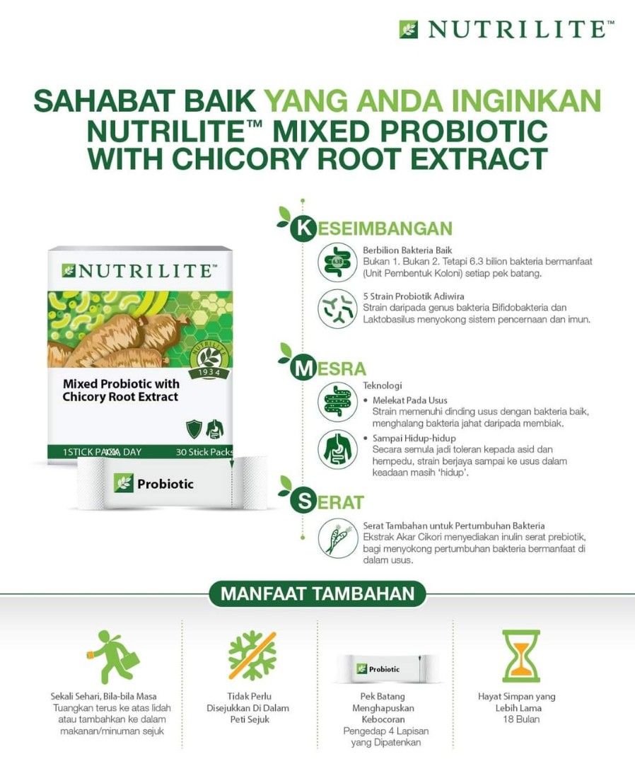 Nutrilite Probiotic with Chicory Extract, Health & Nutrition, Health ...