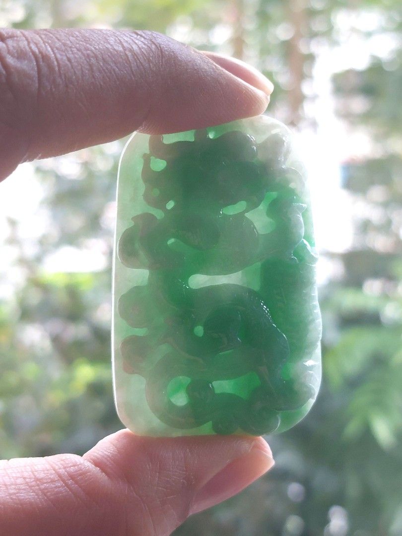 Old Carving Translucent Apple Green Powerful Wealth Dragon Flying ...