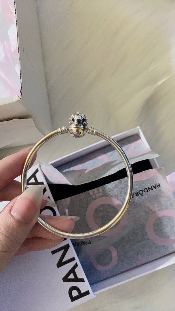 Pandora Moments Disney Stitch Biting Clasp Bangle Bracelet, Women's ...