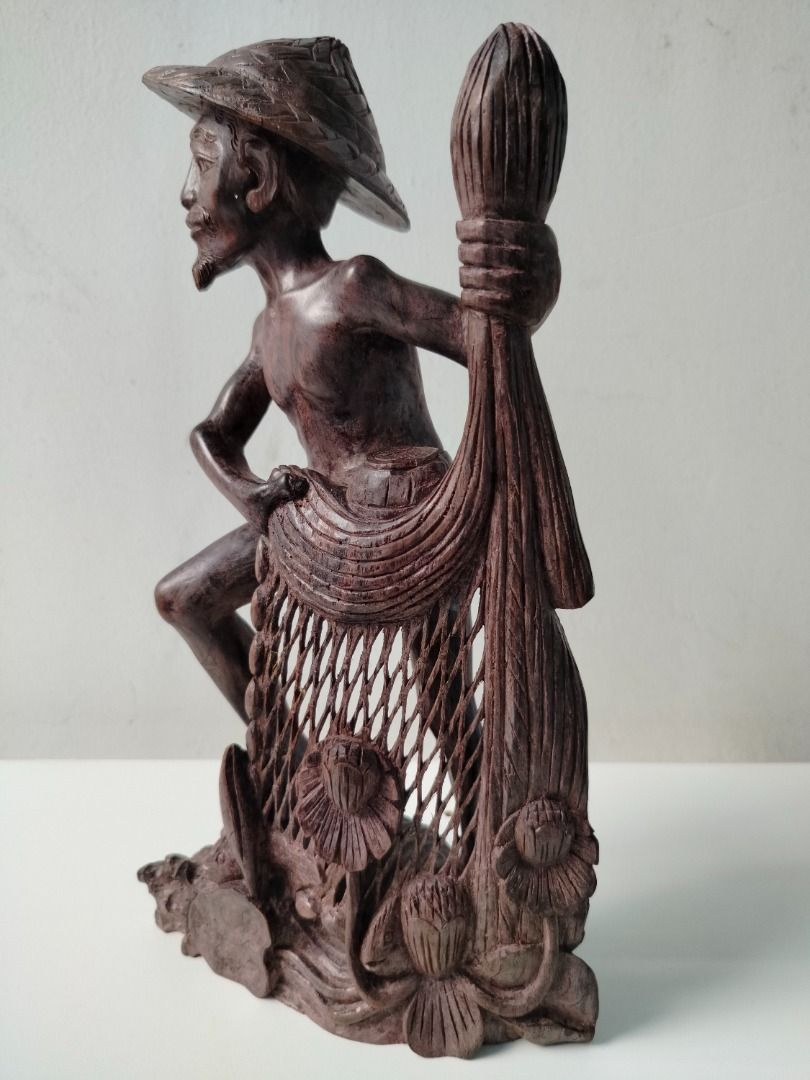 Patung Kayu Nelayan Penjala Ikan, Desain & Kerajinan Tangan, Karya Seni ...