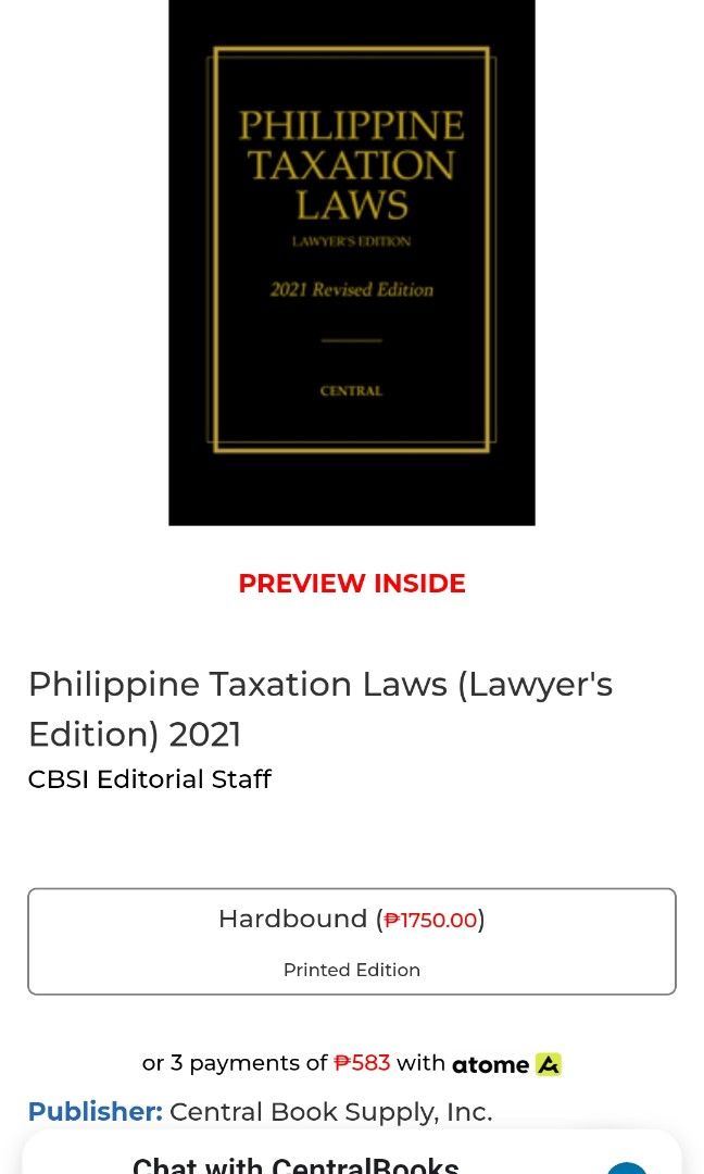 Philippine Taxation Laws Lawyer's Edition (tax codal), Hobbies & Toys ...
