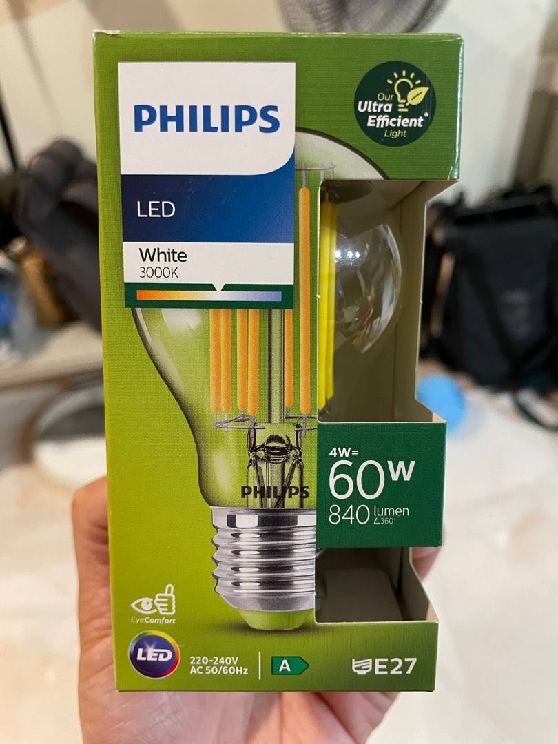 Philips classic design white LED light bulb 60W, Furniture & Home ...