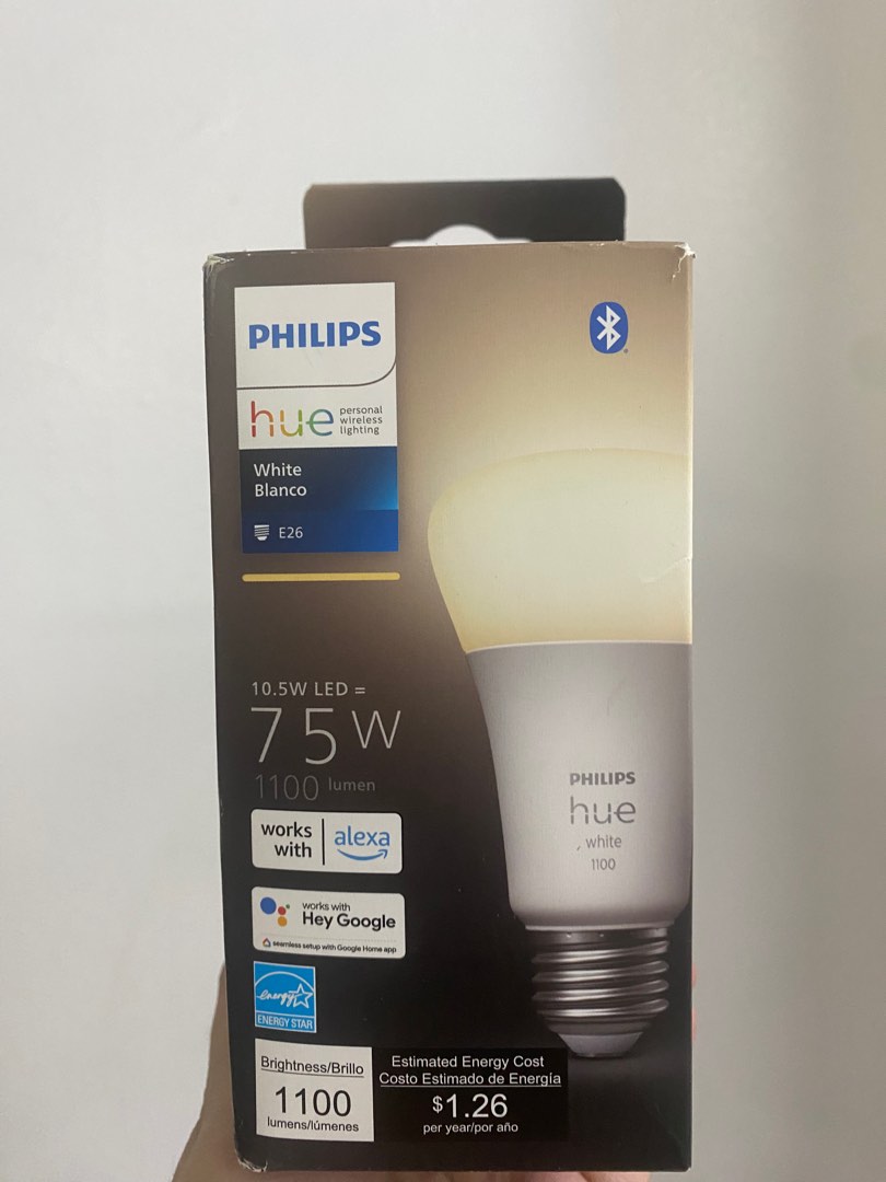 Philips Hue White A19 Medium Lumen Smart Bulb, 1100 Lumens, Bluetooth ...