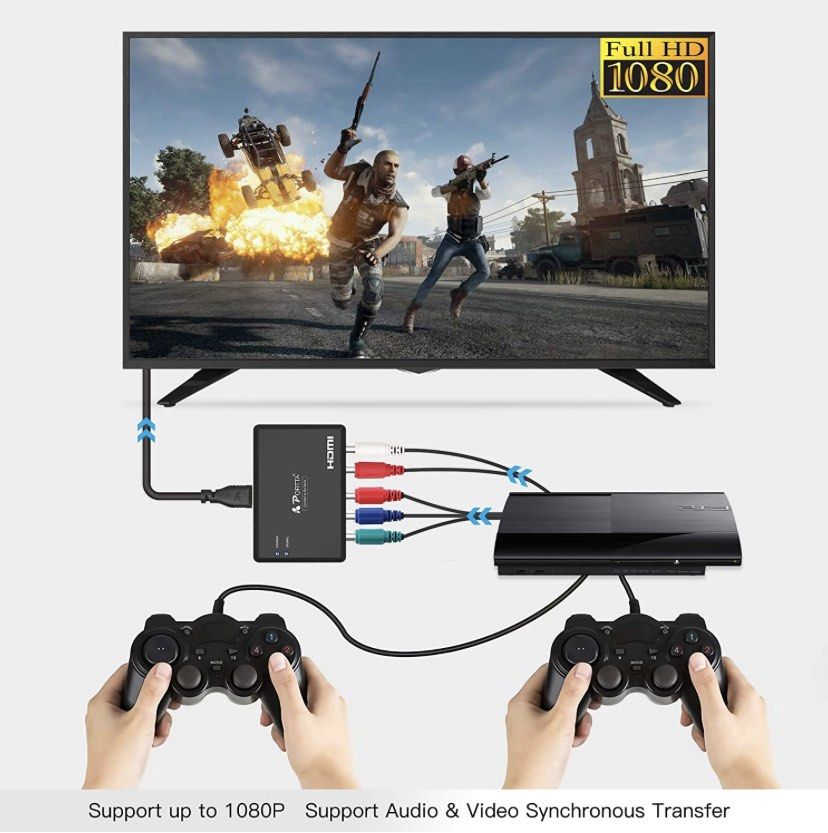 Portta Component to HDMI Converter with HDMI Cable, RGB to HDMI Adapter ...