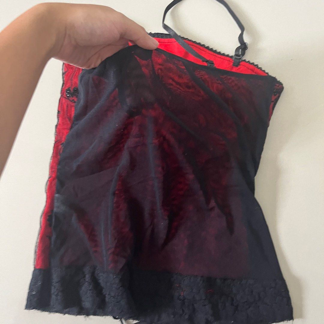 red coquette alt grunge goth victorian y2k corset top, Women's Fashion ...