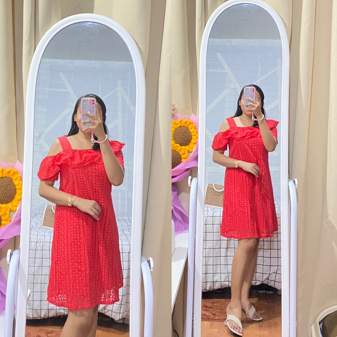 Red Eyelet Dress, Women's Fashion, Dresses & Sets, Dresses on Carousell
