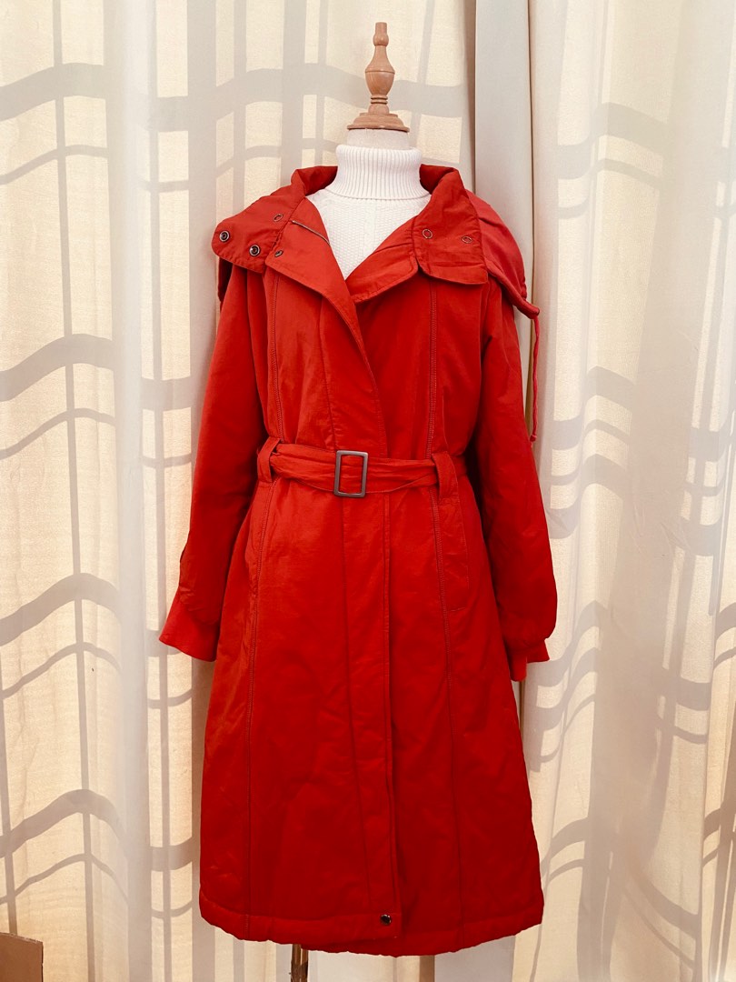 Red Orange Puffer Coat w/ Belt, Women's Fashion, Coats, Jackets and ...