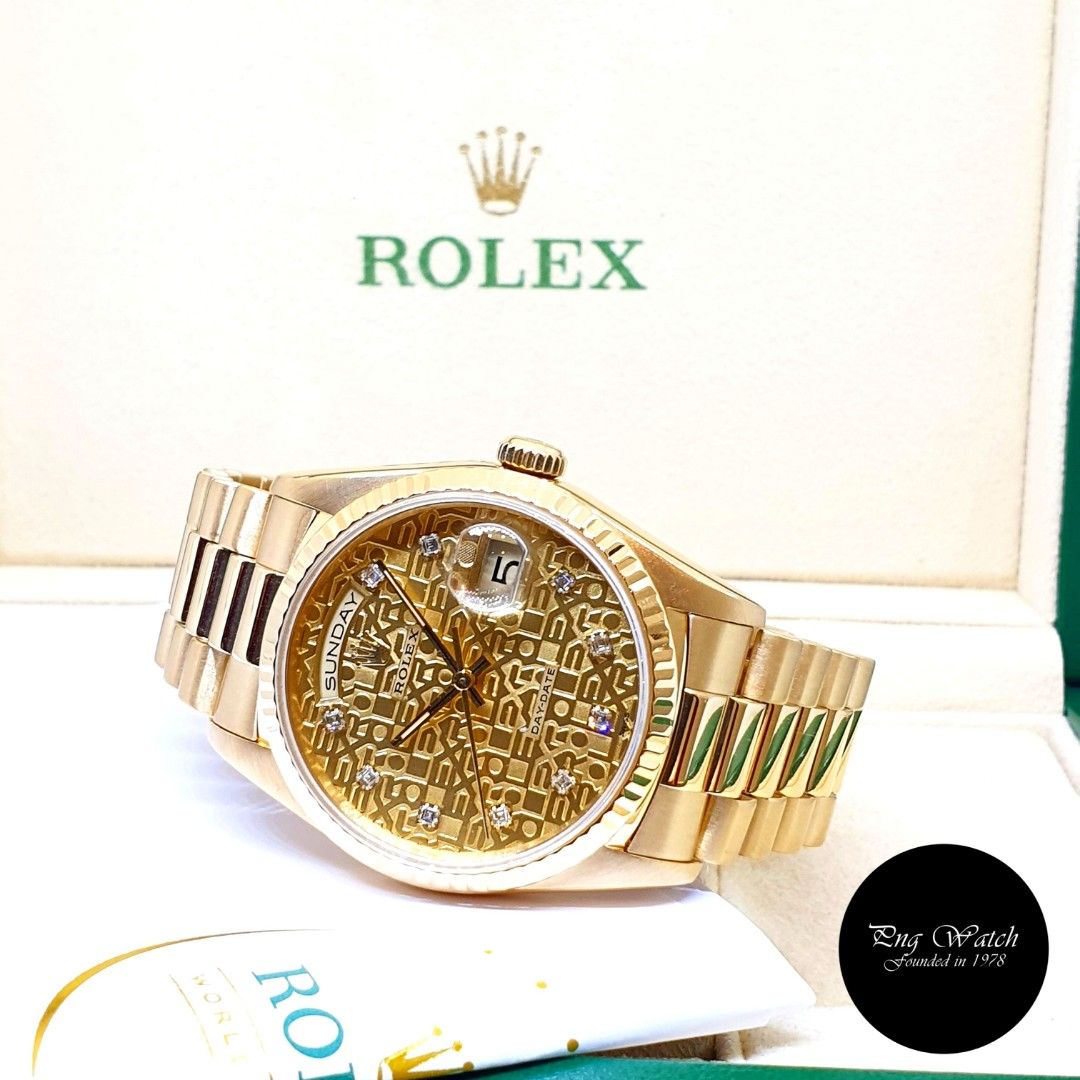 Rolex 36mm Double Quickset Fluted Bezel 18K Yellow Gold Champagne ...