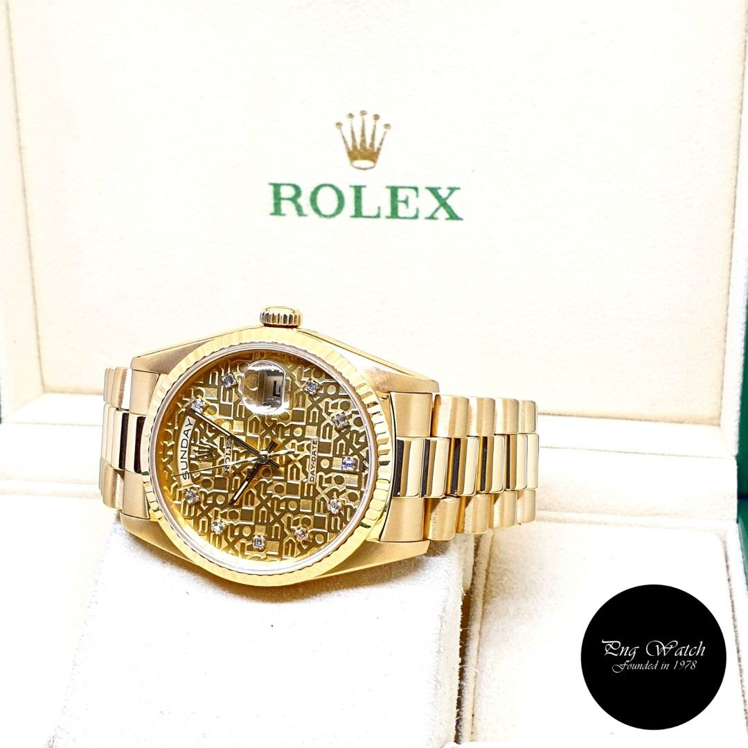 Rolex 36mm Double Quickset Fluted Bezel 18K Yellow Gold Champagne ...