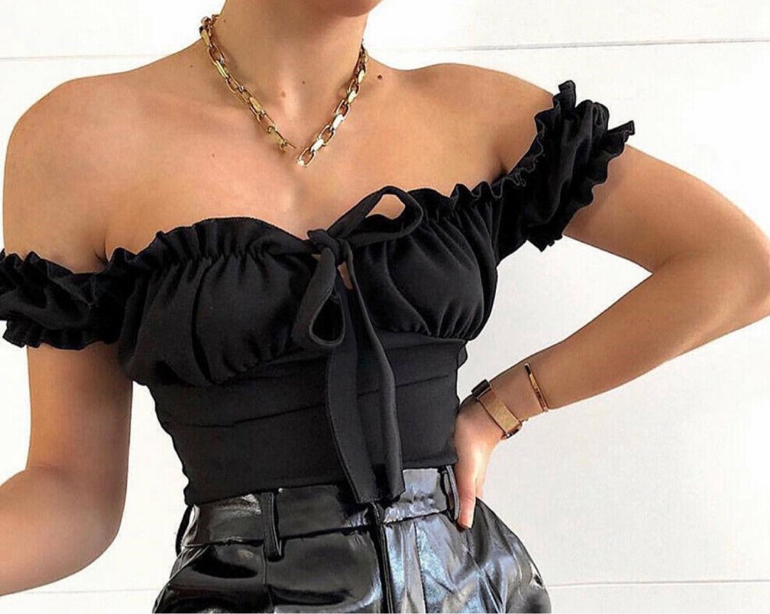 Sexy Backless Off Shoulder One Suit Lotus Edge Bow Top, Women's Fashion ...