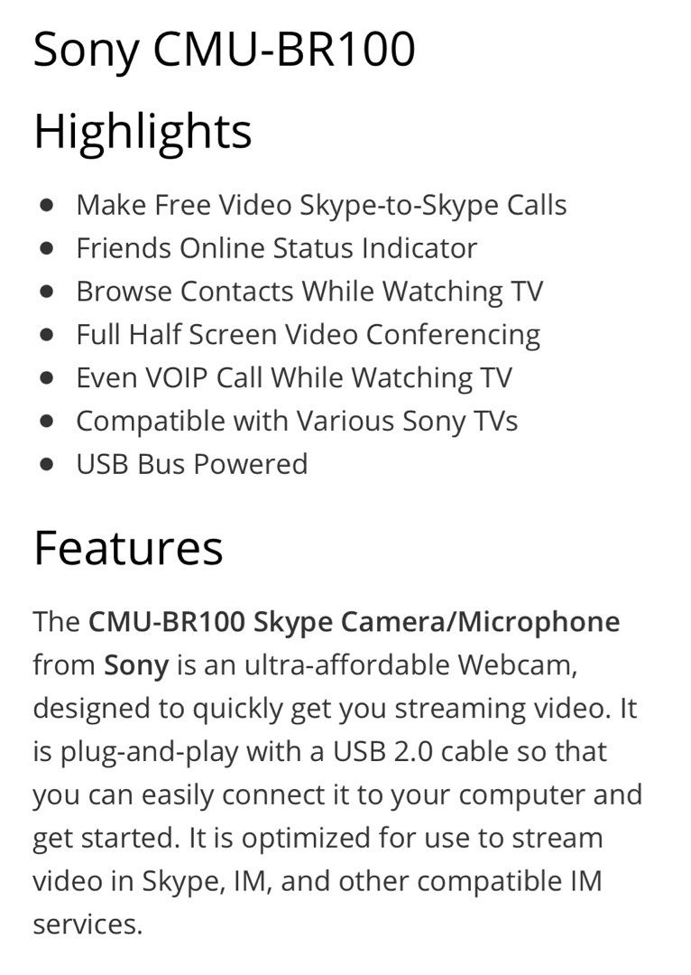 Sony Camera & Microphone for Skype (model CMU-BR100), Computers & Tech, Office & Business ...