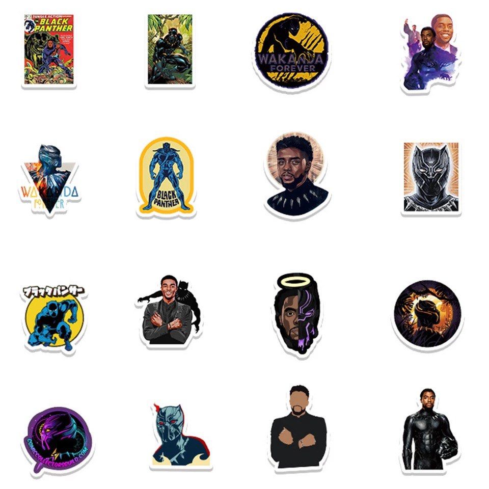 (Stickers) 50pc Black Panther Wakanda Marvel Series Chadwick Comics ...