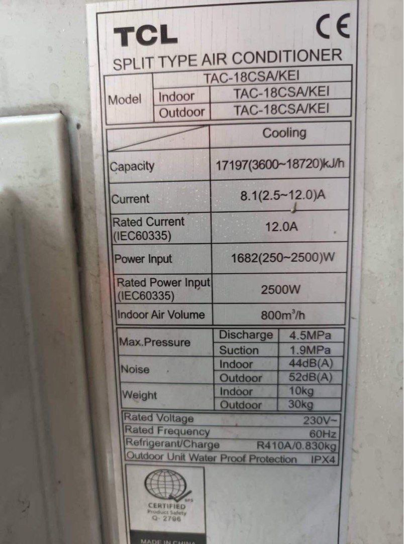 TCL Split Type AC Inverter, TV & Home Appliances, Air Conditioning and ...