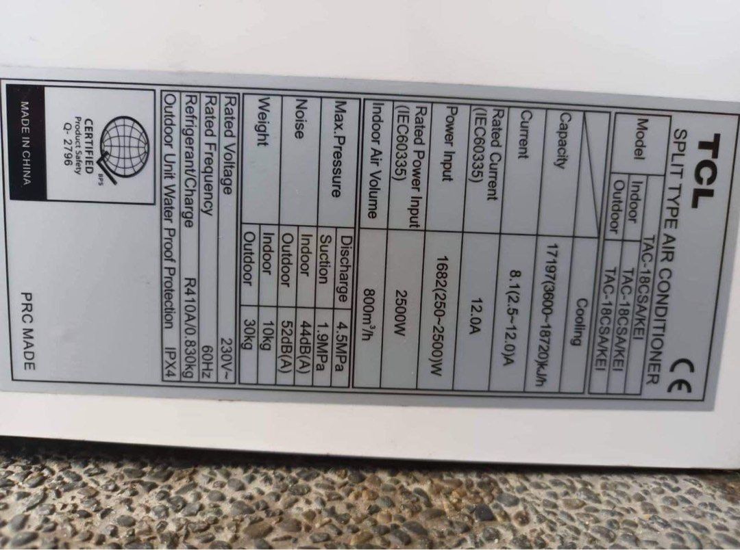 TCL Split Type AC Inverter, TV & Home Appliances, Air Conditioning and ...