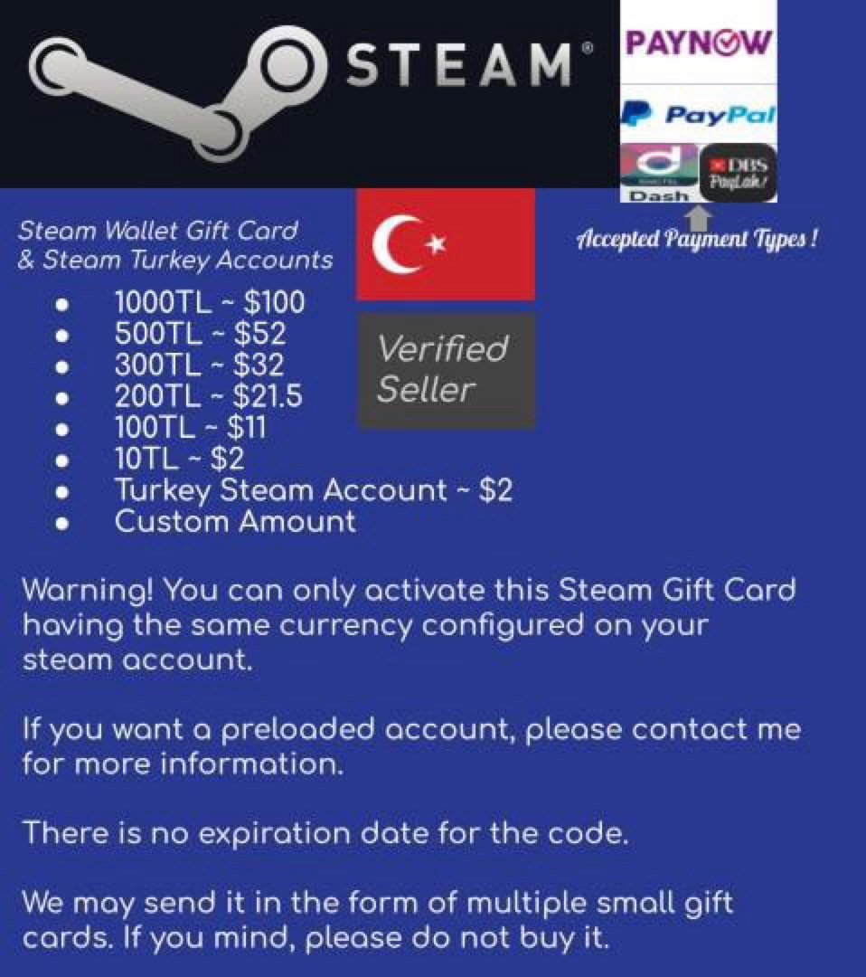 Turkey Steam Account / Gift Card Wallet Top Up, Video Gaming, Gaming ...