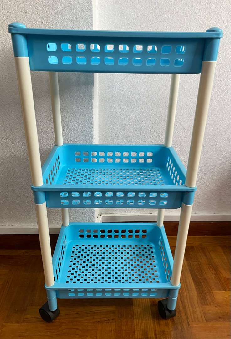 3 tier detachable plastic rack with rollers storage home organizer ...