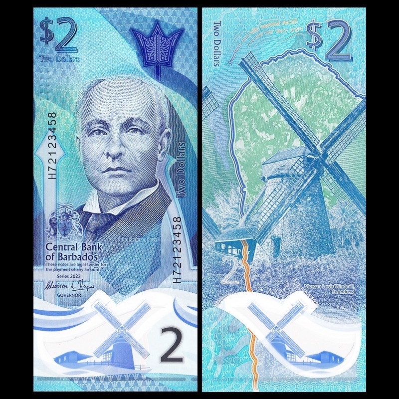 巴巴多斯 Barbados 2 Dollars (2022 John Redman Bovell Polymer Version) UNC ...