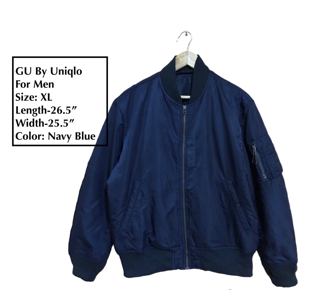 Authentic GU Men Navy Blue Bomber Jacket, Men's Fashion, Coats, Jackets ...