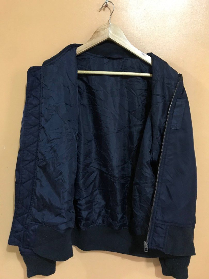 Authentic GU Men Navy Blue Bomber Jacket, Men's Fashion, Coats, Jackets ...