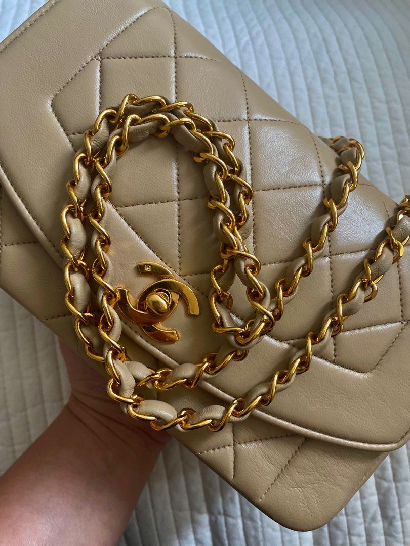 Authentic Vintage Chanel Small Diana dark taupe beige, Luxury, Bags ...