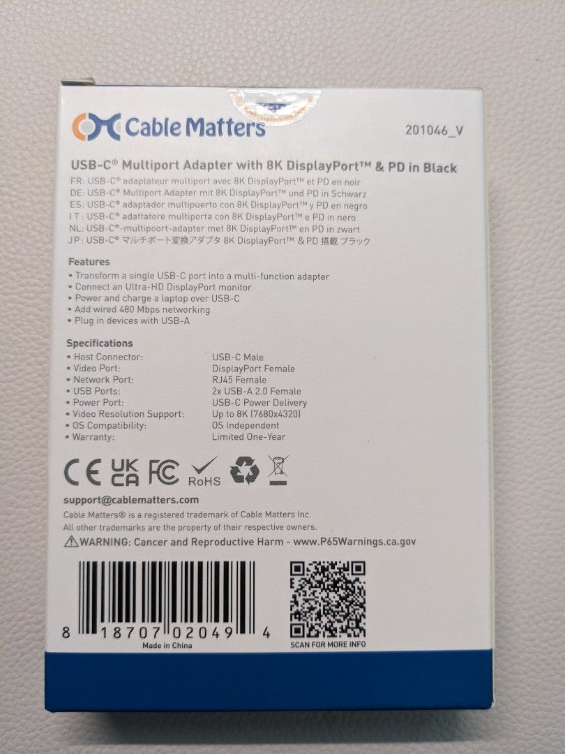 Cable Matters USB C Multiport Adapter (USB C Hub DisplayPort 1.4), 2X ...