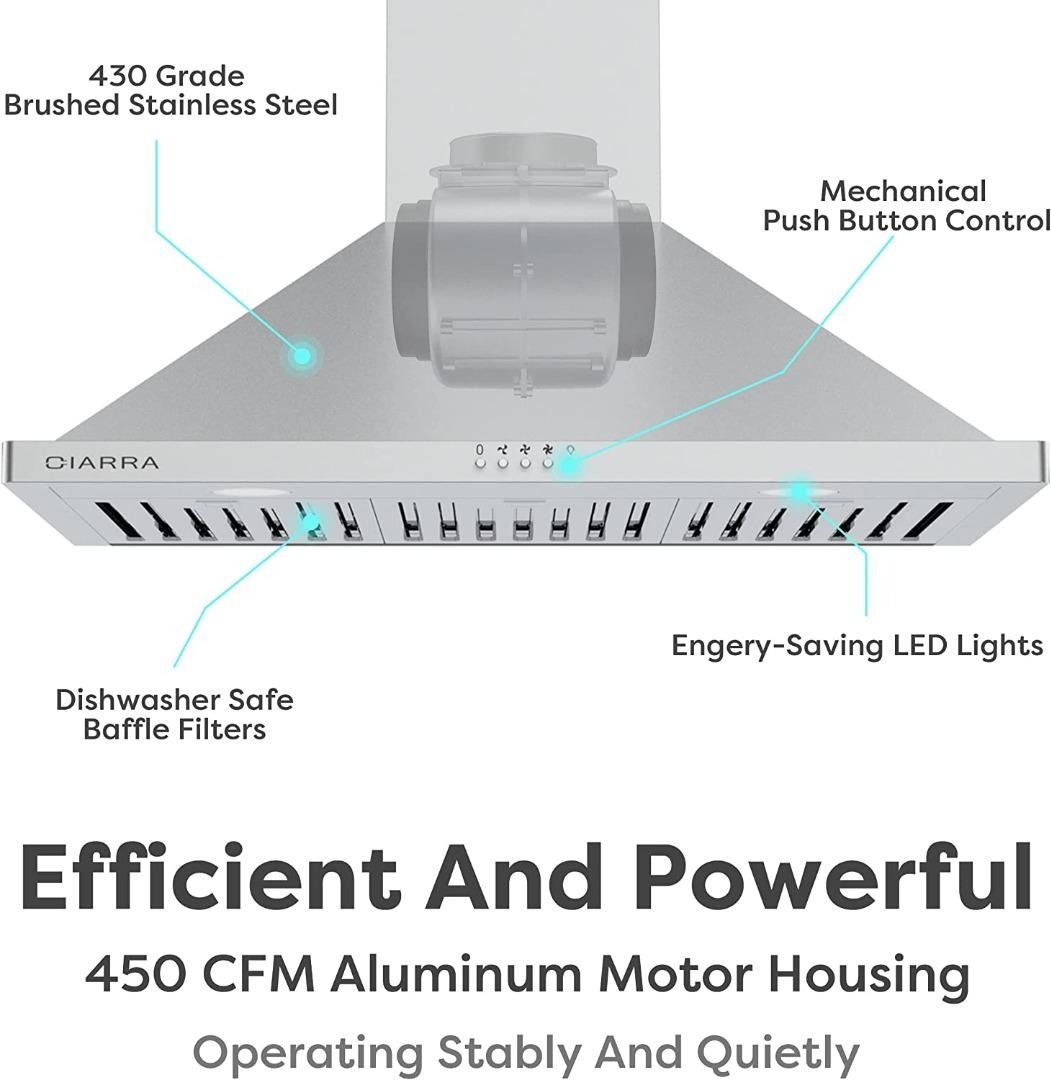 CIARRA Range Hood 30 inch 450 CFM Wall Mount Range Hood Vent for ...