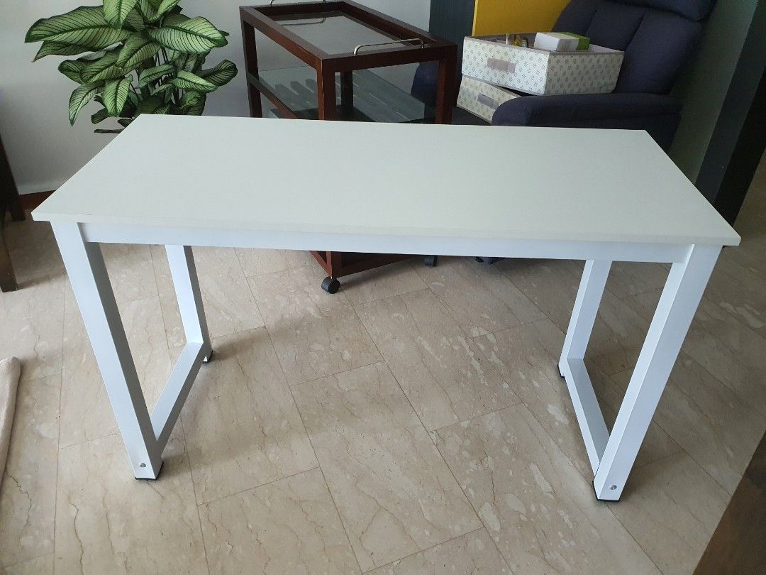 Classic white table with steel legs, Furniture & Home Living, Furniture ...