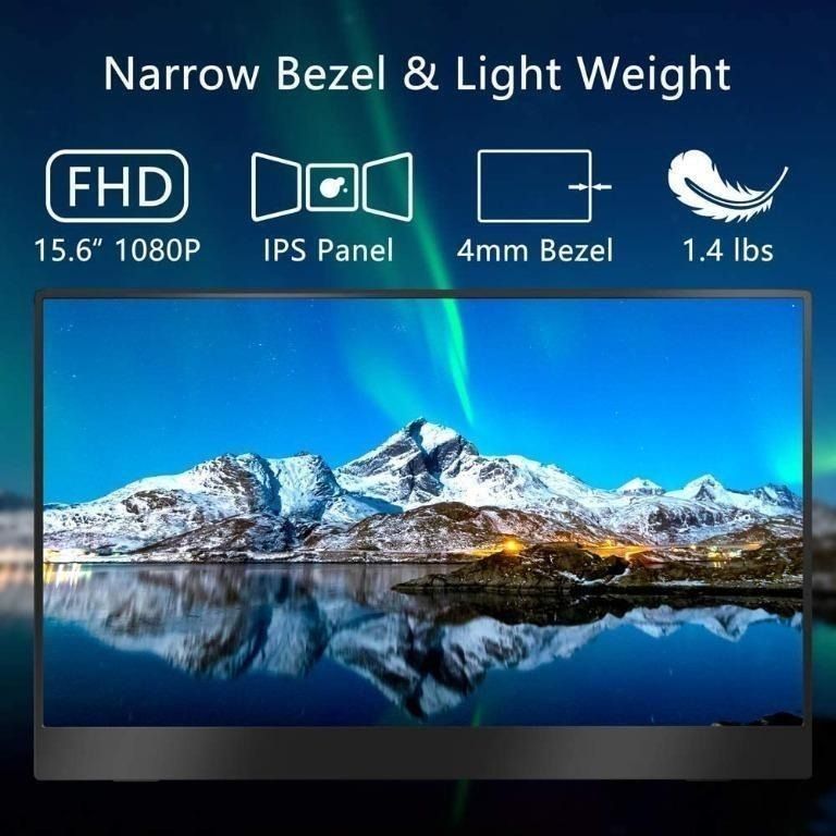 cocopar USB-C Portable Monitor - 15.6 Inch 1080P FHD HDR Zero Frame USB ...