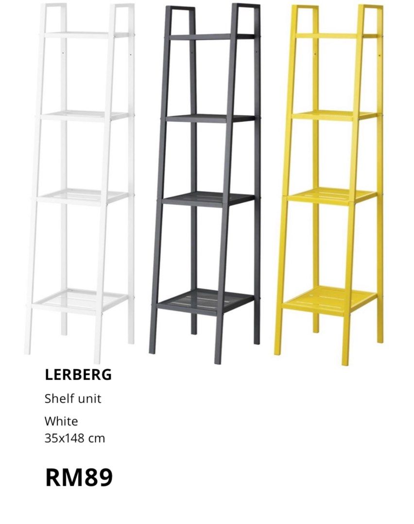 Ikea Lerberg Shelf Unit, White/Grey/Yellow (35x148cm), Furniture & Home ...