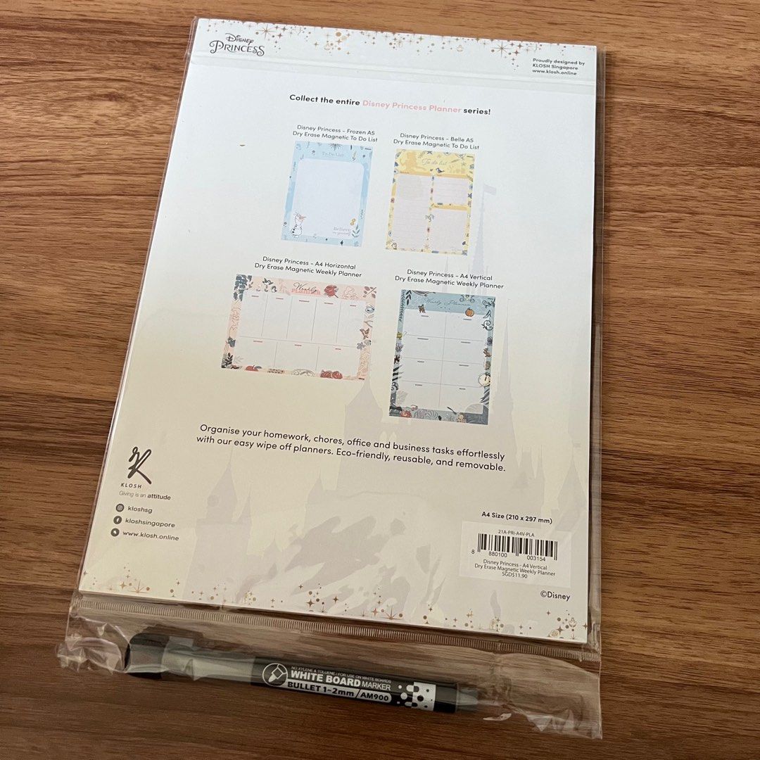 Klosh Disney Princess A4 Vertical Dry Erase Magnetic Weekly Planner ...