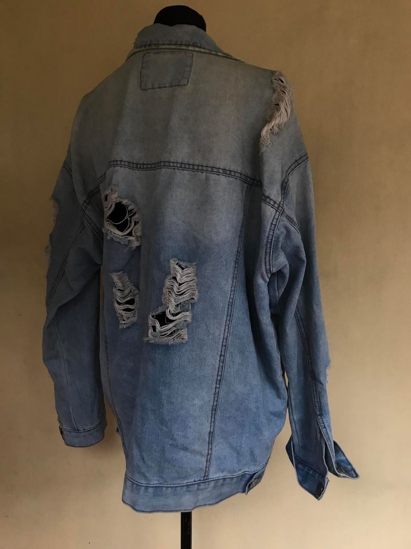 Oversized Distressed Denim Jacket, Women's Fashion, Coats, Jackets and ...