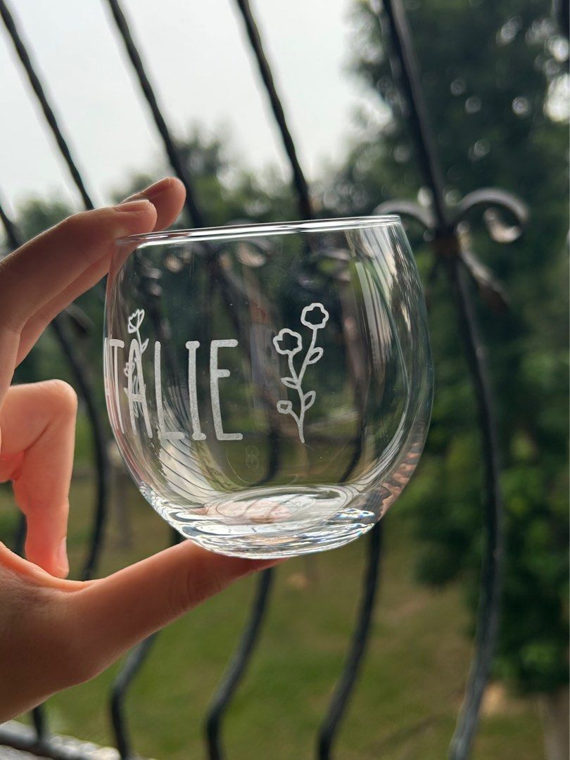 Custom Glass Cup Etched Design, Furniture & Home Living, Kitchenware ...