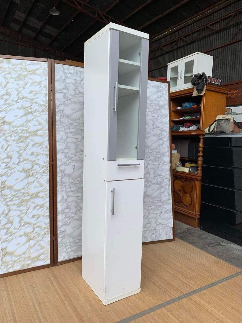 Slim Cabinet 12L x 15W x 71H in 1 glass door 1 wooden door 1 pullout ...