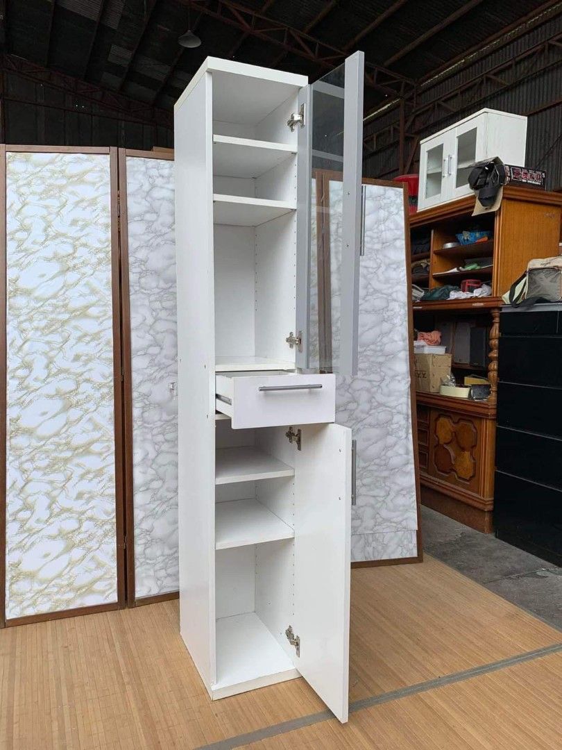 Slim Cabinet 12L x 15W x 71H in 1 glass door 1 wooden door 1 pullout ...