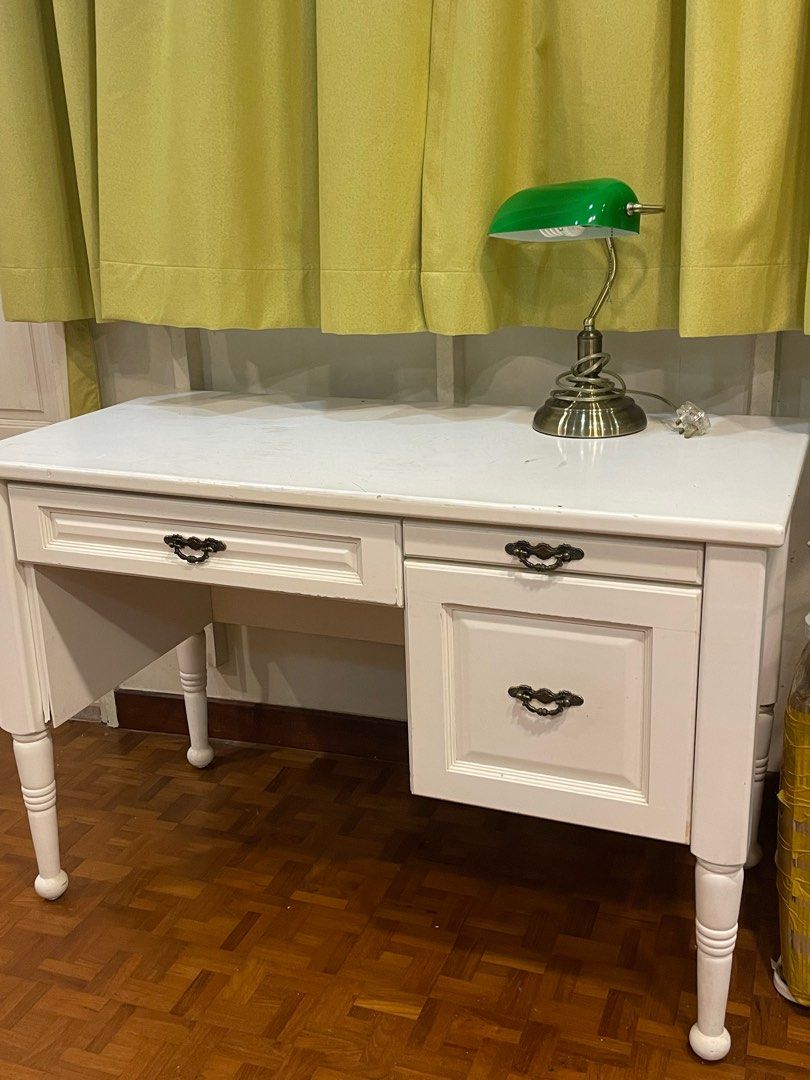 Vintage white sturdy study table, Furniture & Home Living, Furniture ...