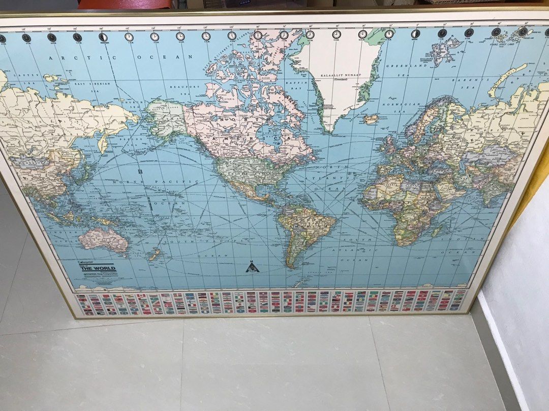 World map with frame, Furniture & Home Living, Home Decor, Frames ...